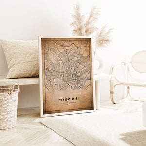 Norwich UK Vintage Style Map Poster - Etsy