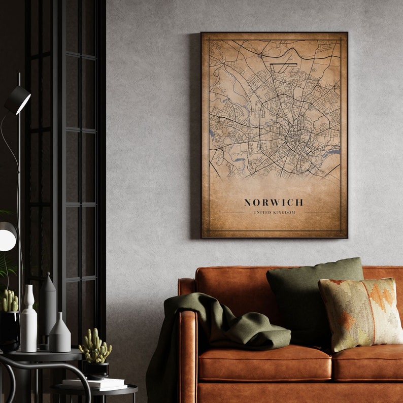Norwich UK Vintage Style Map Poster - Etsy