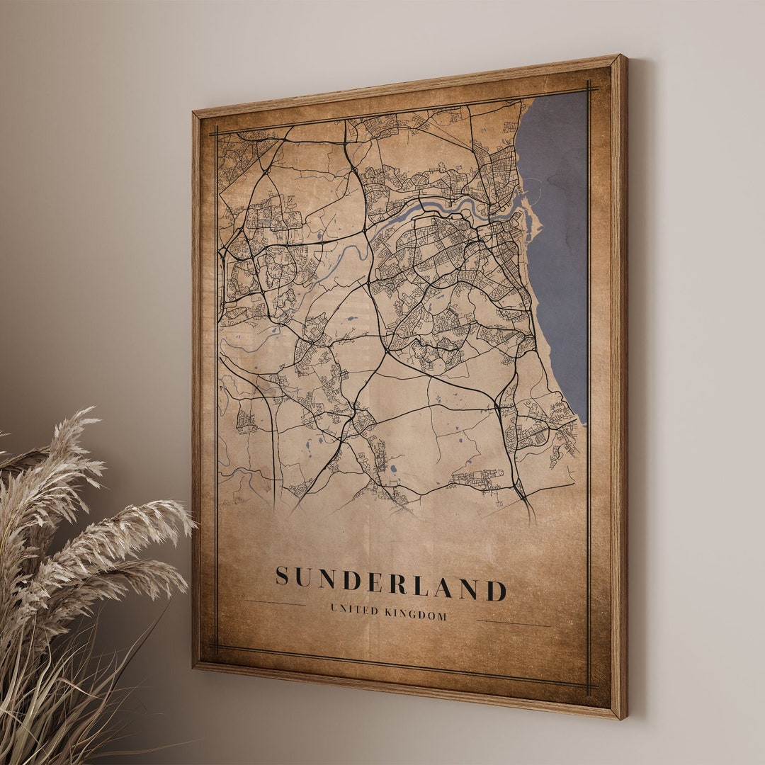Sunderland, UK Vintage Style Map Poster - Etsy