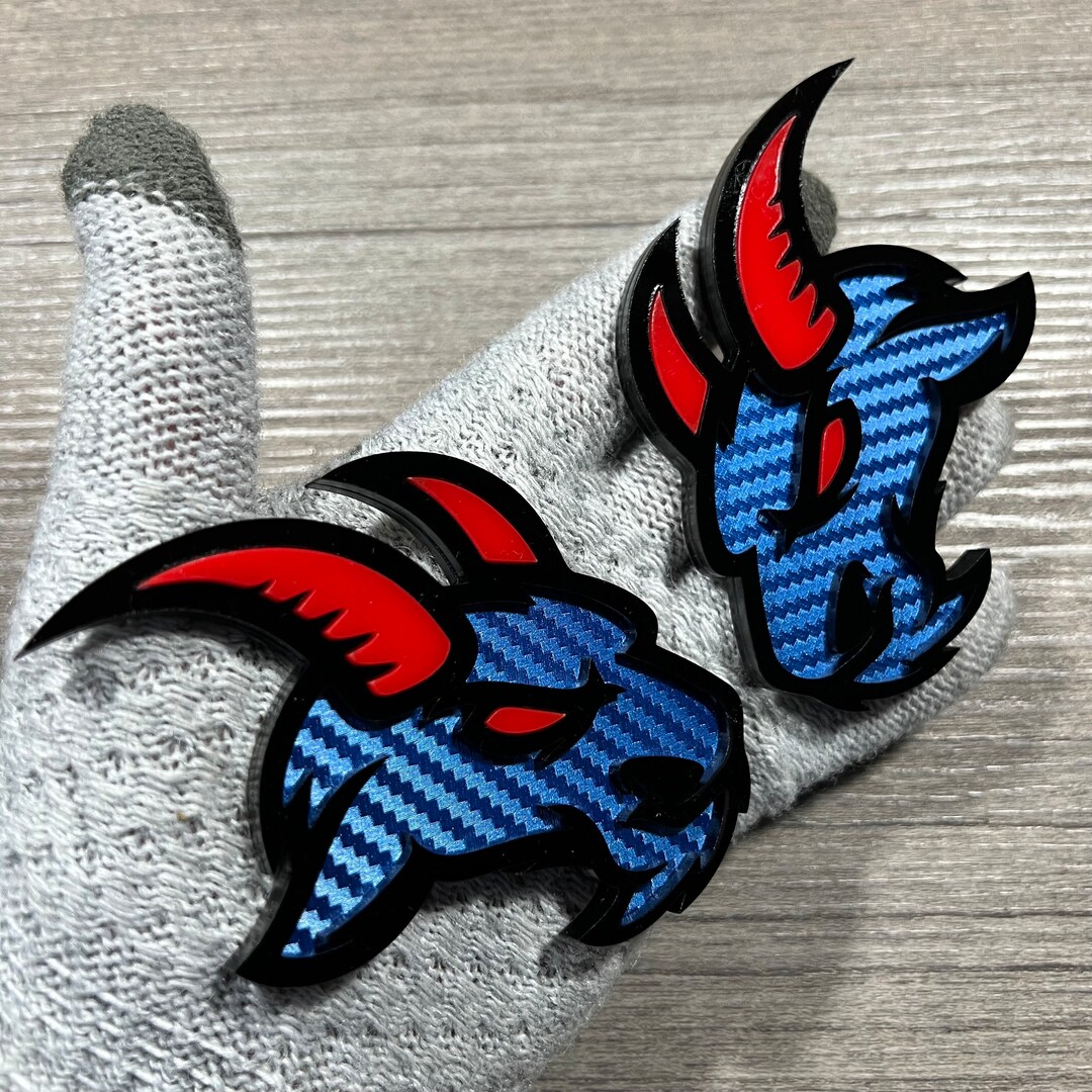 Goat: Car Fender Badges Angry Goat Gloss Black Outline With Blue CF ...