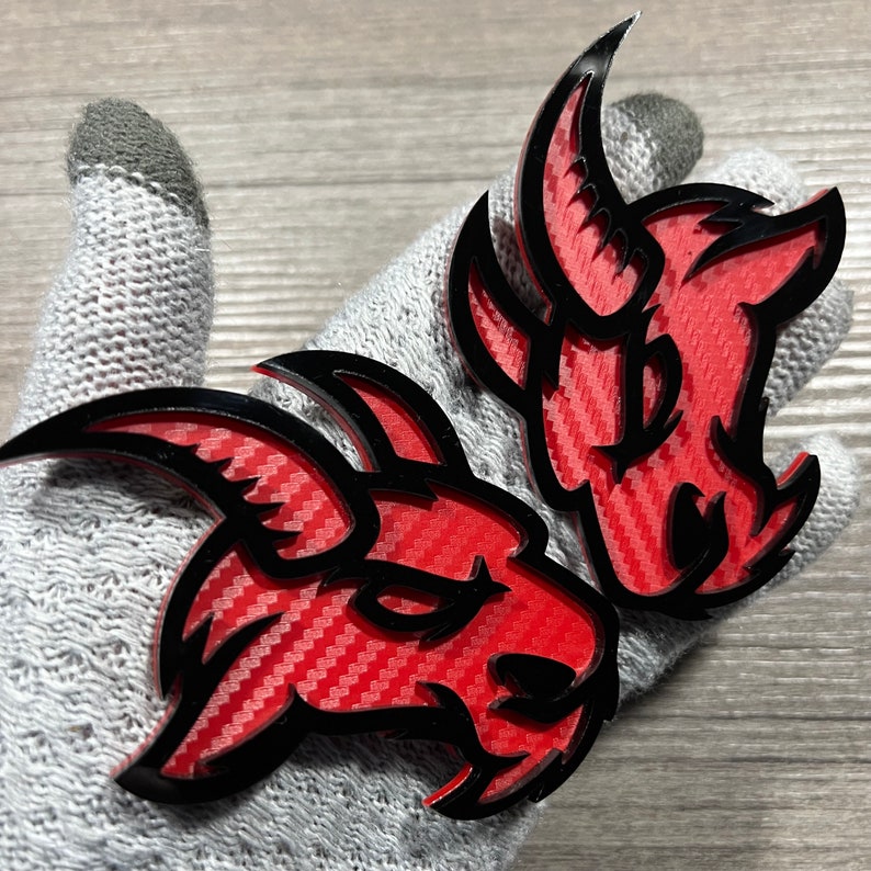 Car Fender Badges: Angry Goat Gloss Black Outline With Red CF Backing ...