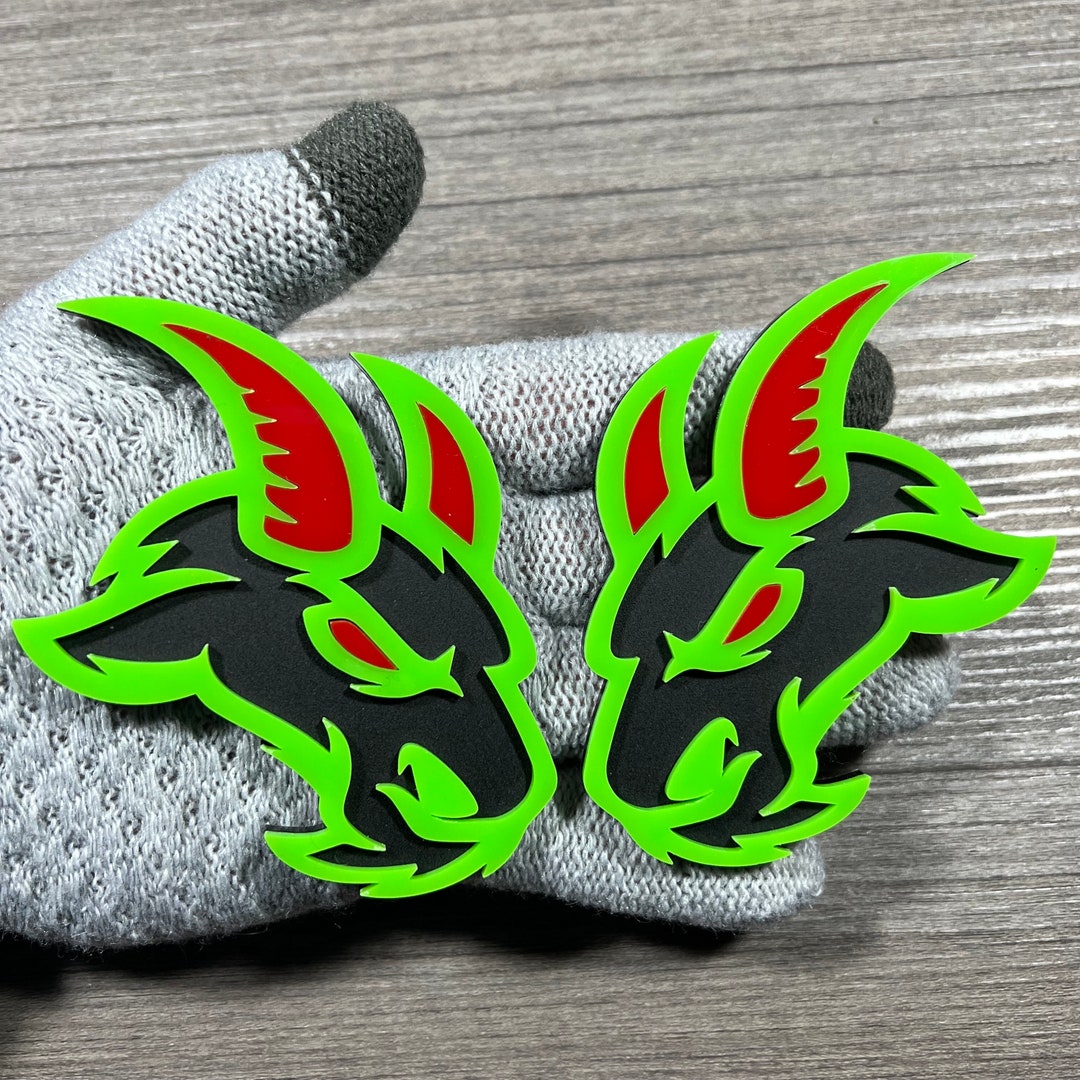 Car Fender Badges: Lime Green Angry Goat matte Black Backing With Red ...