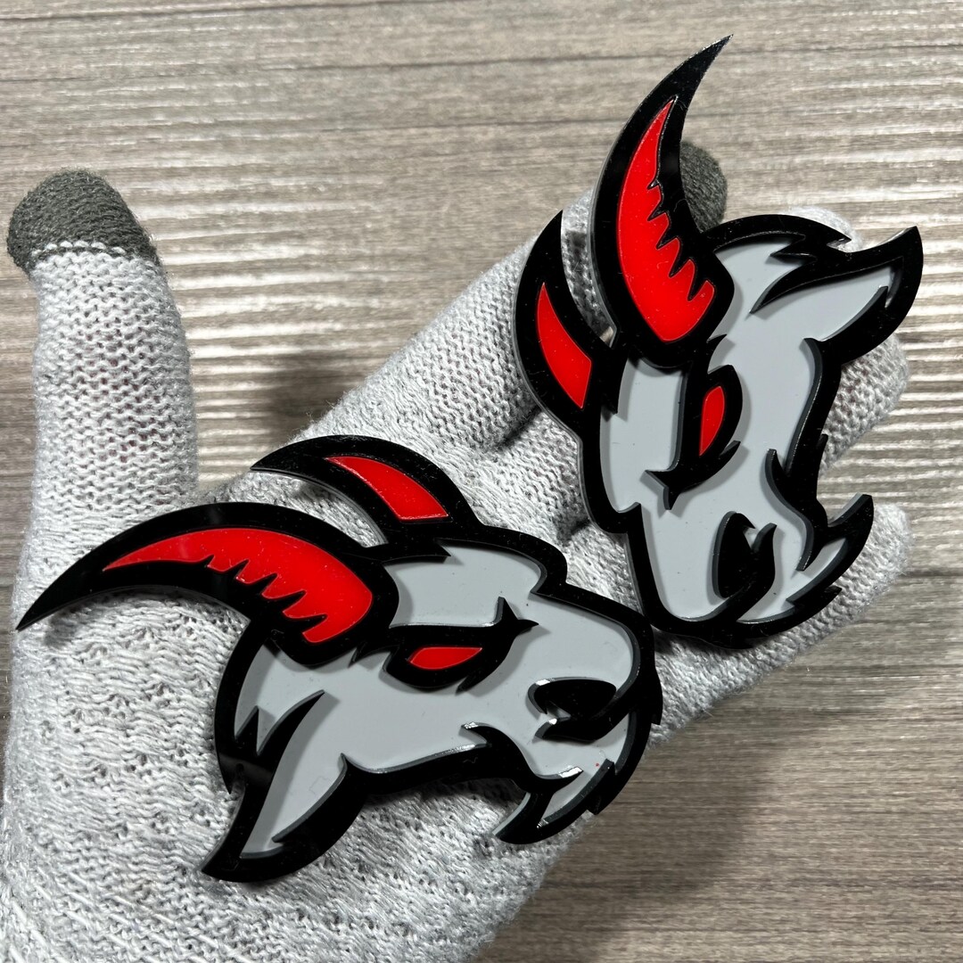Car Fender Badges: Angry Goat, Gloss Black Outline, Gray Backing With ...