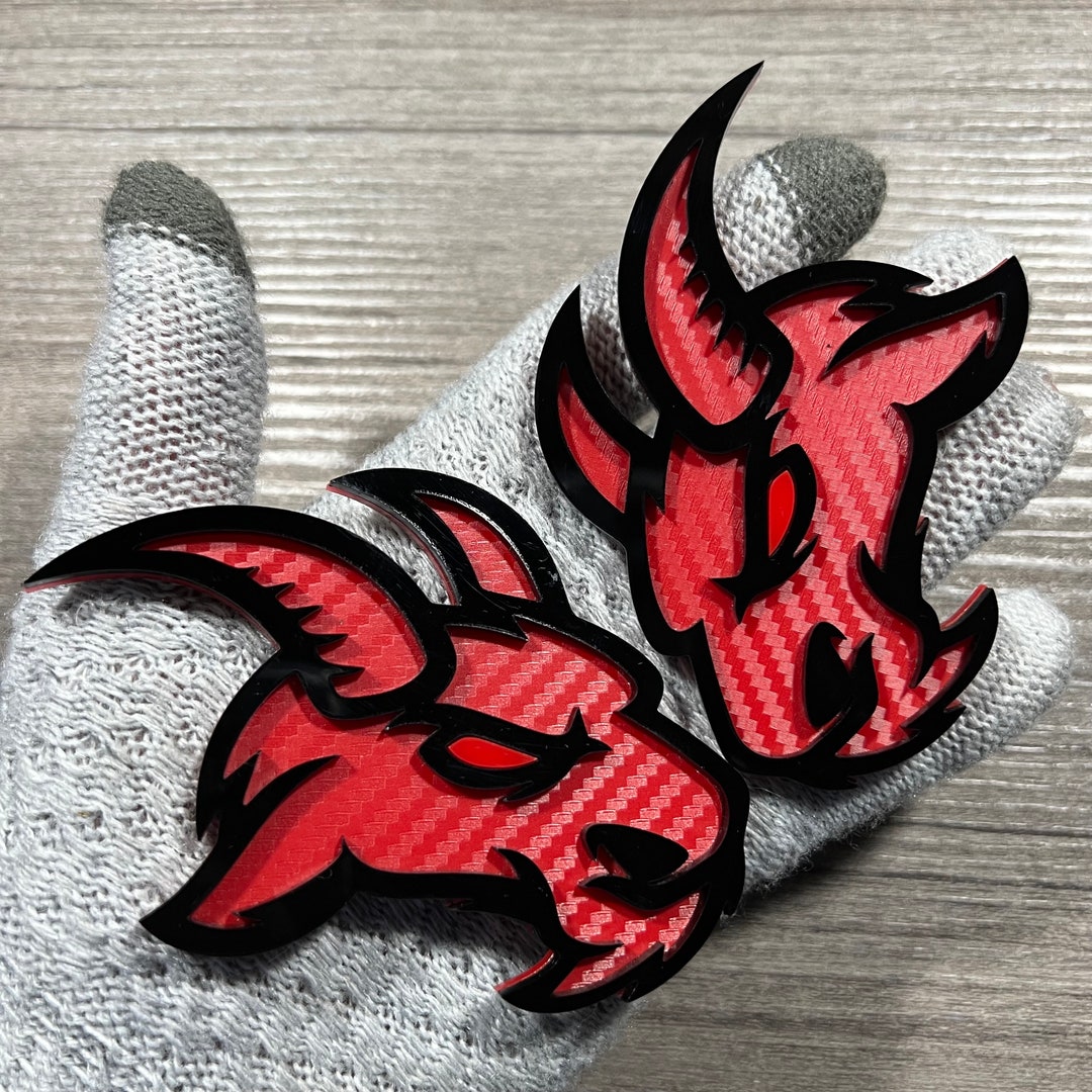 Car Fender Badges: Angry Goat Gloss Black Outline With Red CF Backing ...
