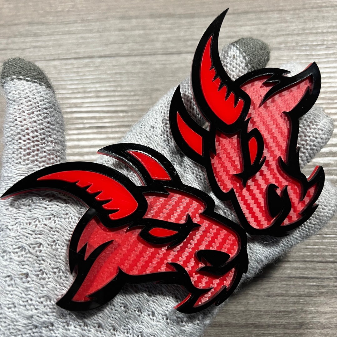 Car Fender Badges: Angry Goat Gloss Black Outline With Red CF Backing ...