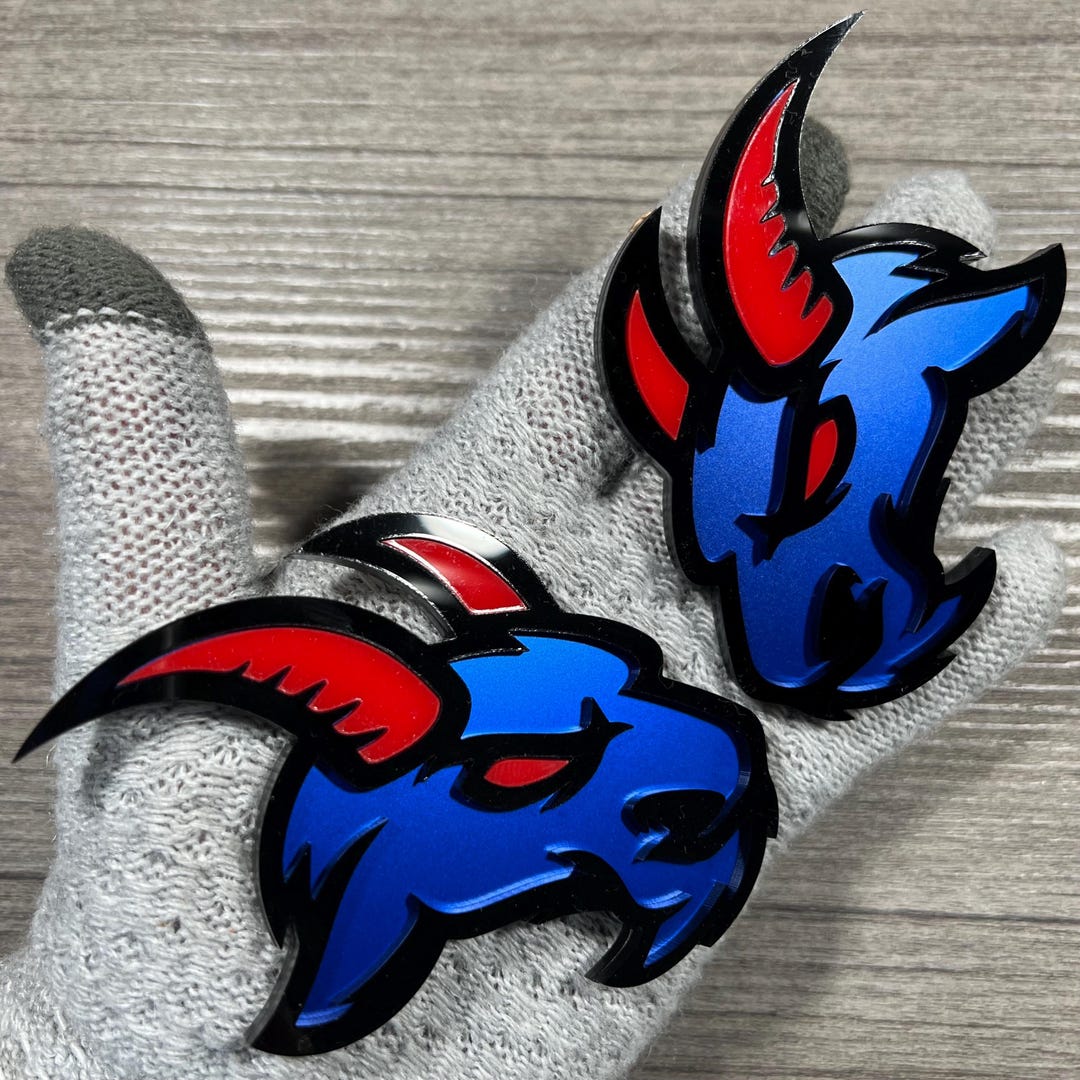 Car Fender Badges: Angry Goat, Gloss Black Outline, Ano Blue Backing ...