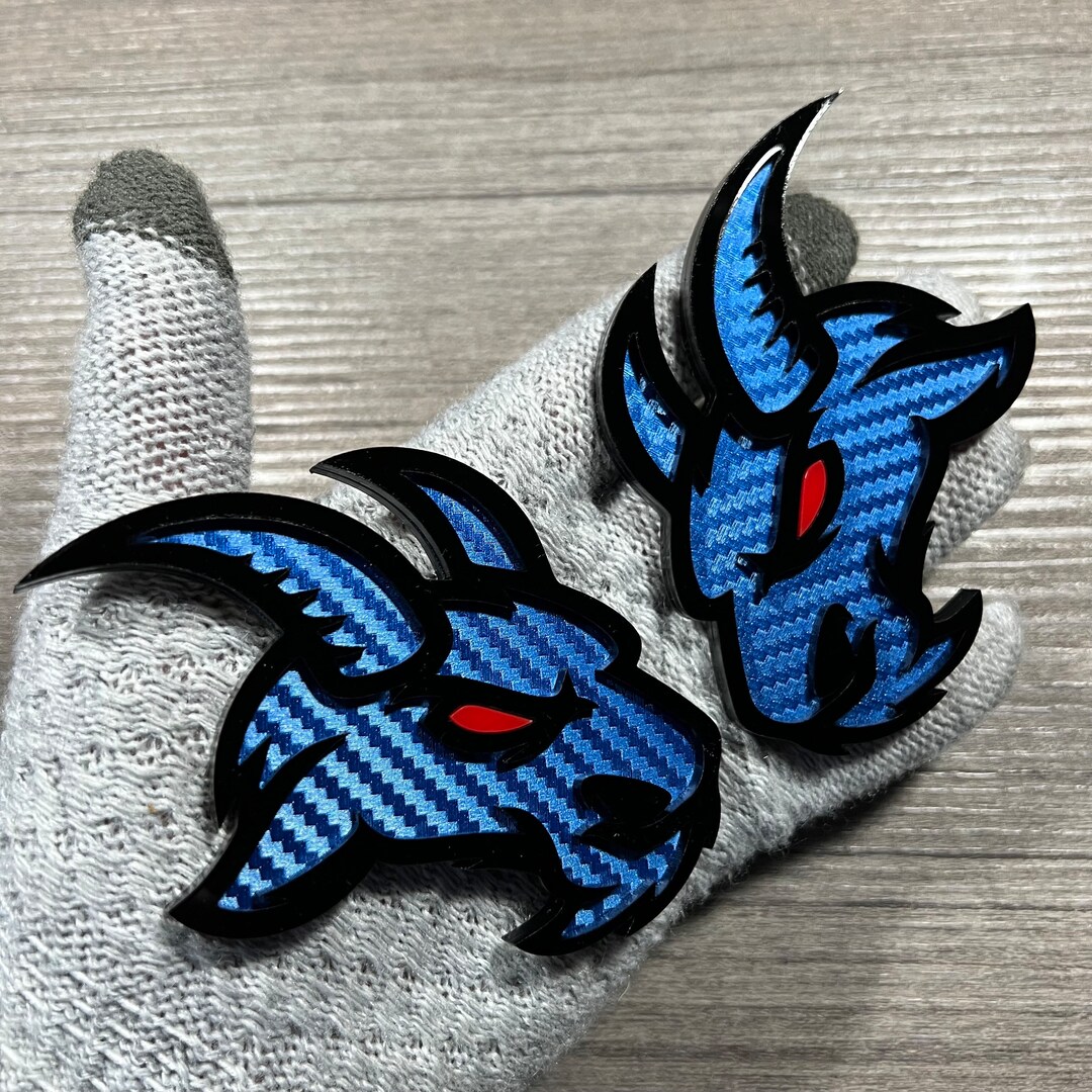 Goat: Car Fender Badges Angry Goat Gloss Black Outline With Blue CF ...