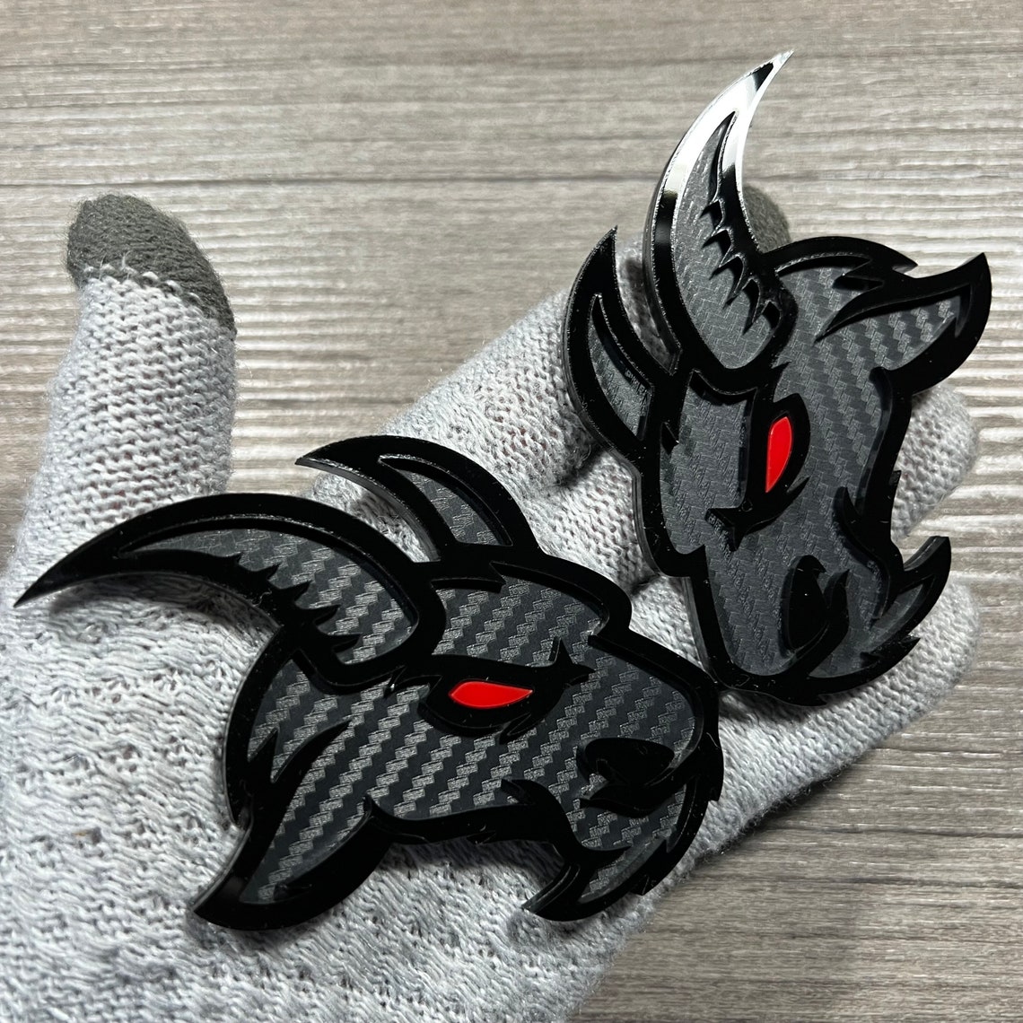 Goat: Car Fender Badges Angry Goat Gloss Black Outline With Black CF ...