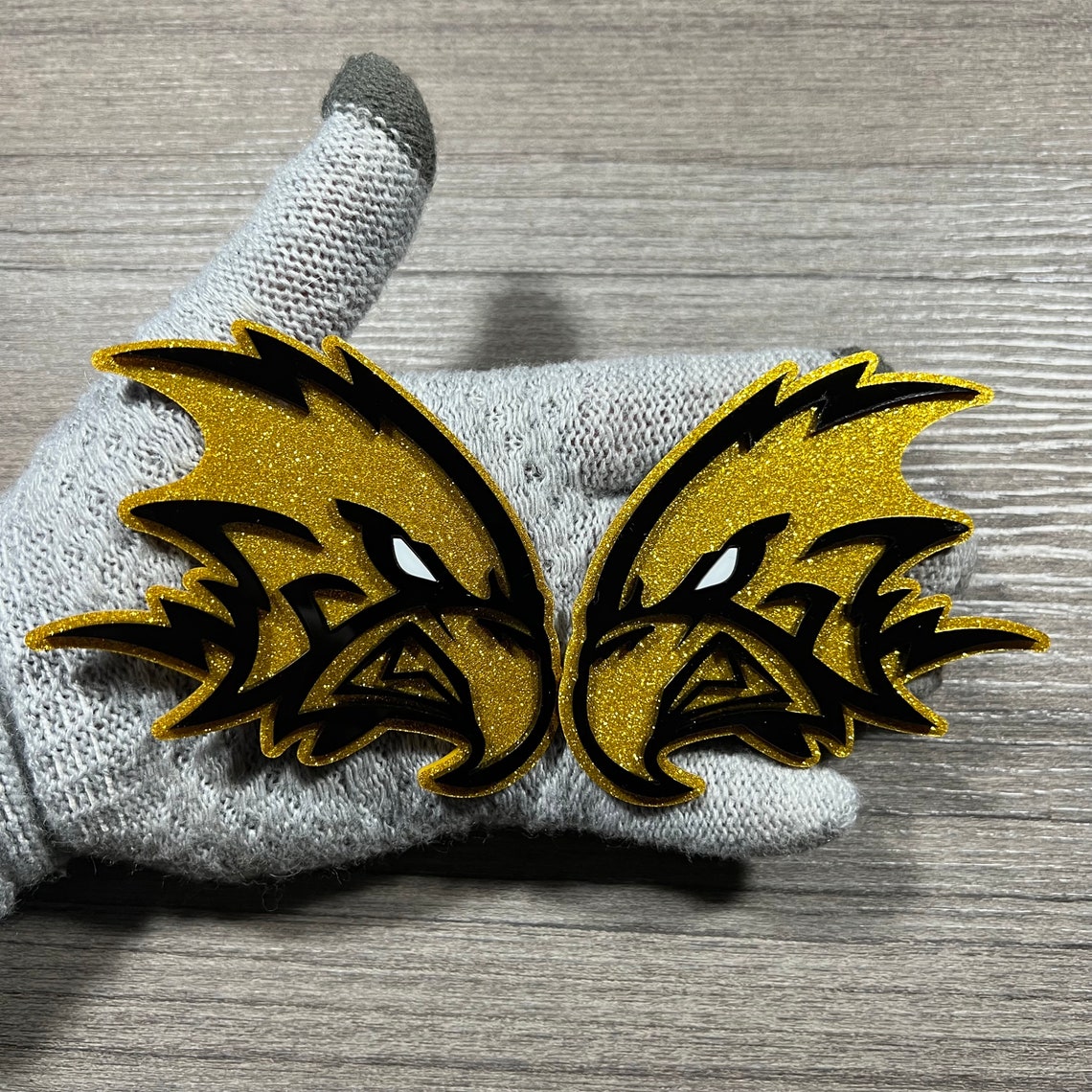Car Fender Badges: Angry Hawk Eagle Gloss Black Outline With Gold Flake ...