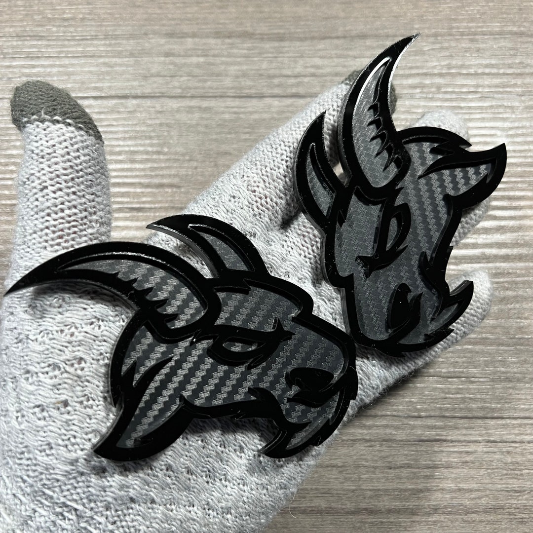 Car Fender Badges: Angry Goat Gloss Black Outline With Black CF Backing ...