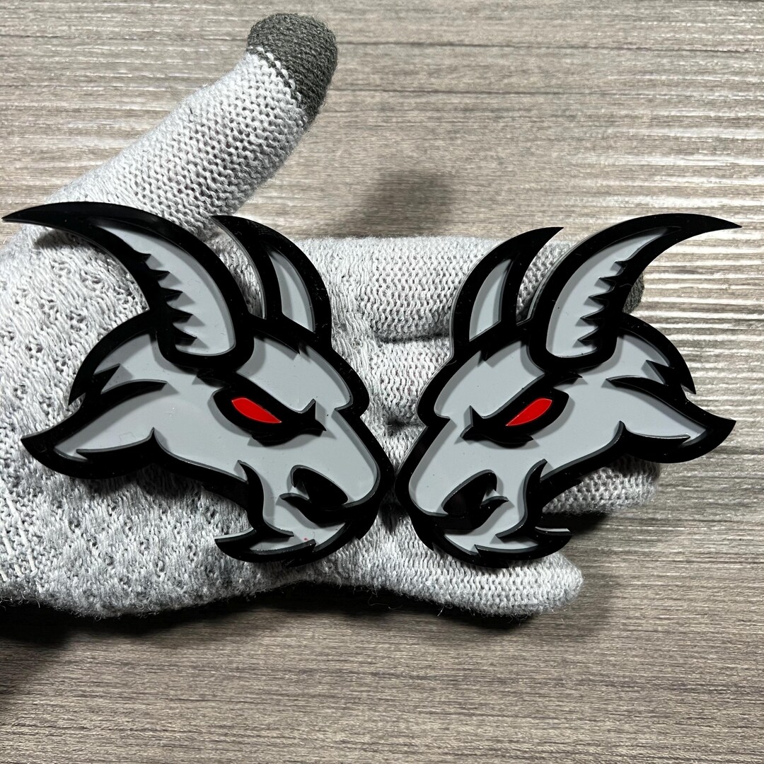 Car Fender Badges: Angry Goat, Gloss Black Outline, Gray Backing With ...