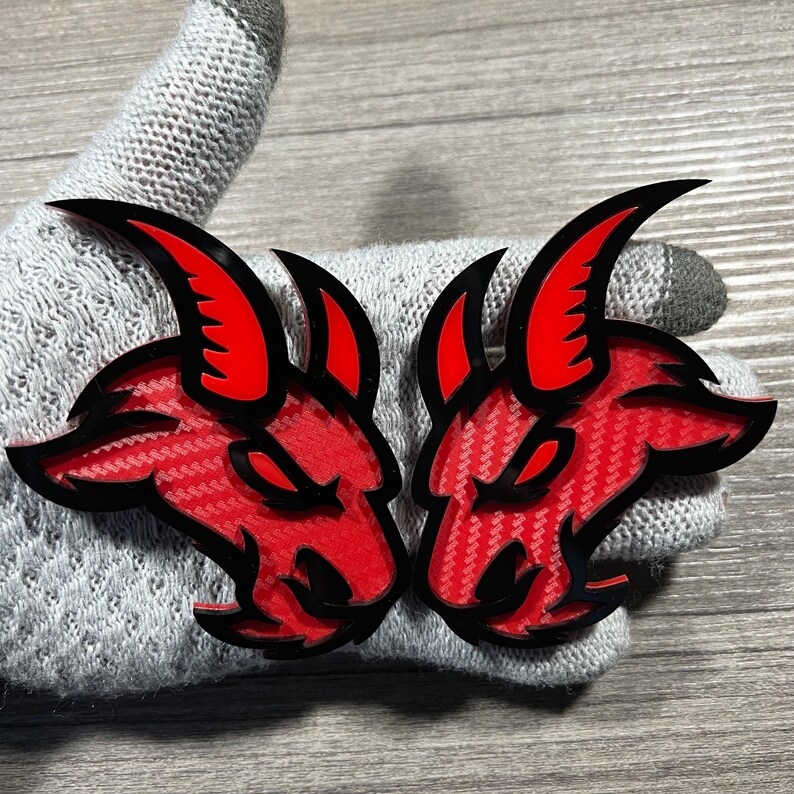 Car Fender Badges: Angry Goat Gloss Black Outline With Red CF Backing ...