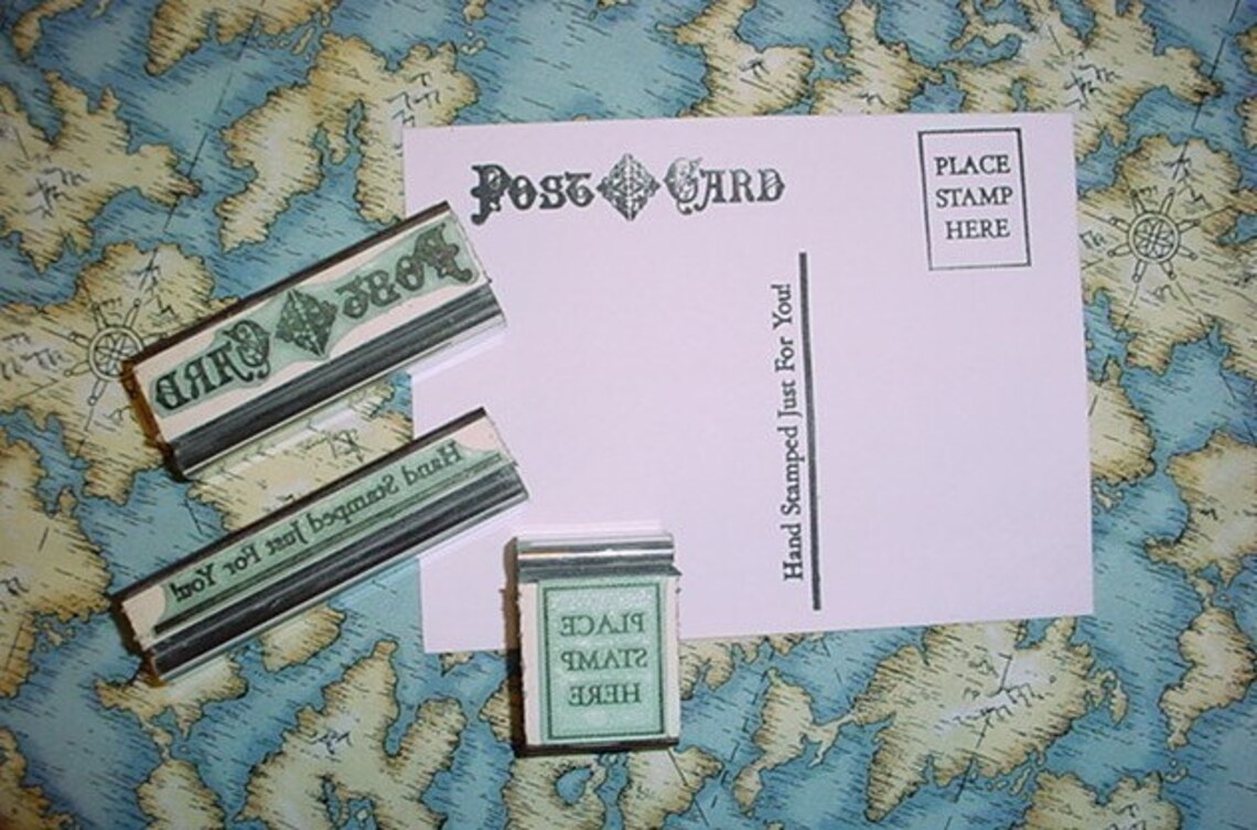 Postcard Rubber Stamp Set 3 Piece Set for DIY Postcards Post - Etsy