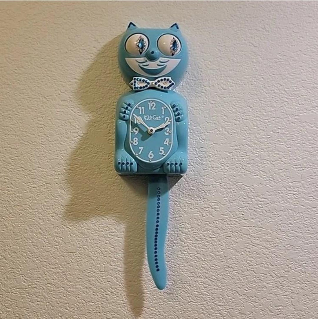 Rare Jeweled Vibrant Blue Turquoise Kit Kat Cat Klock Clock FREE US ...