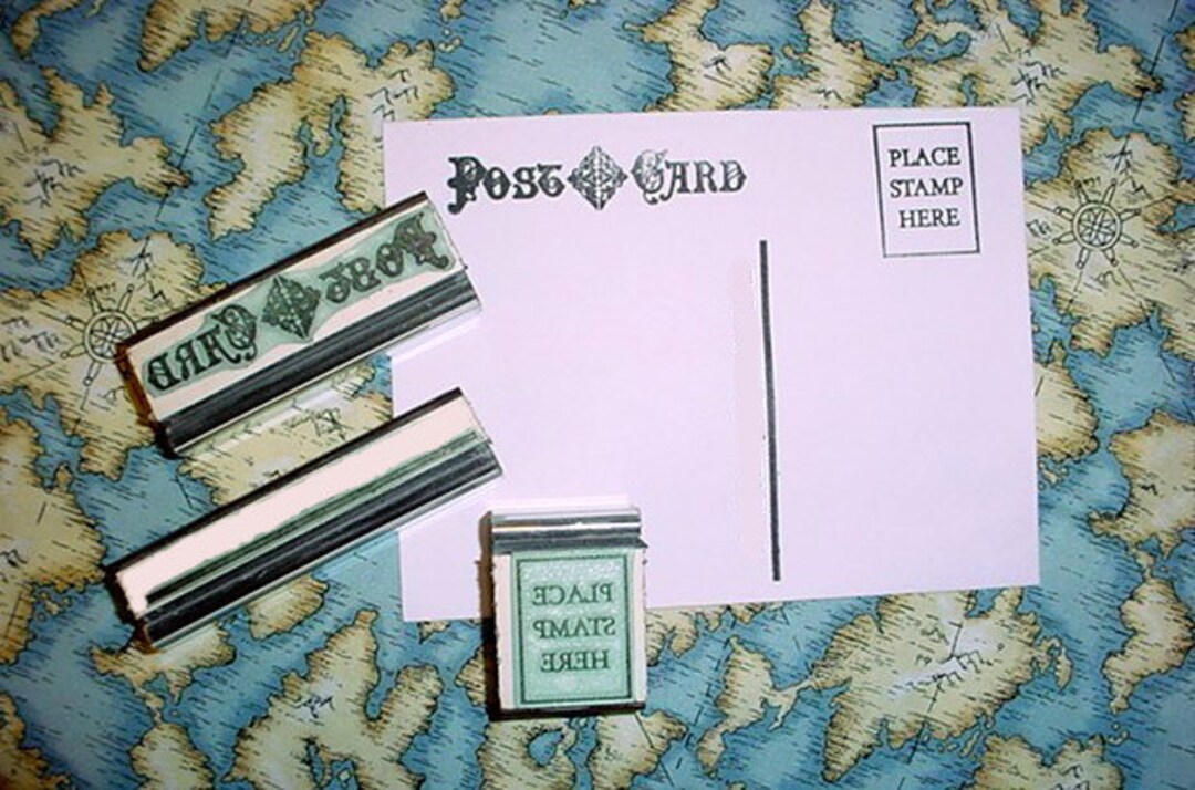 Postcard Rubber Stamp Set 3 Piece Set for DIY Postcards Post Card Snail ...
