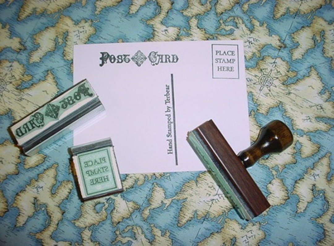 Custom Postcard Rubber Stamp Set 3 Piece Set for DIY Postcards Post ...