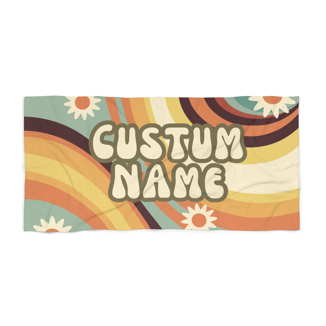 Retro Beach Towel, Vintage Beach Towel, Personalized Groovy Beach Towel ...