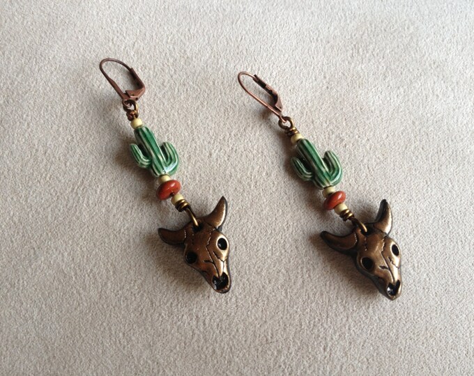 Southwestern Cow Skull Earrings - Etsy