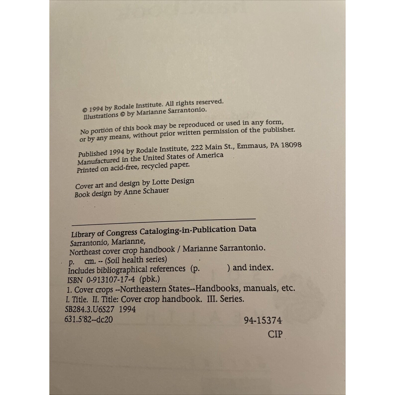 Northeast Cover Crop Handbook Soil Health Series Sarrantonio Rodale ...