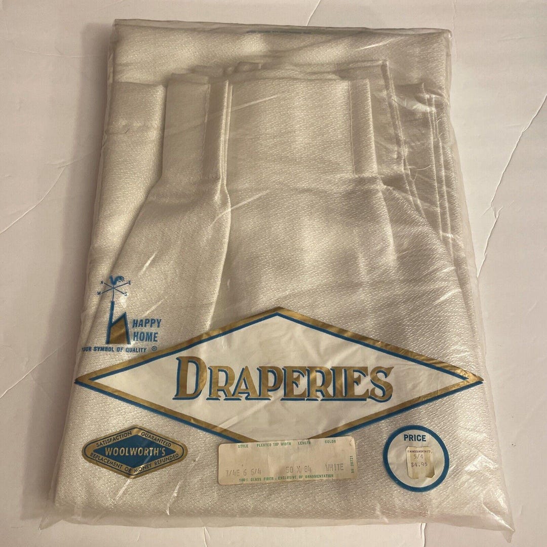 Happy Home Woolworths Fiberglass Curtain 50 X 84 White W Package Vtg ...