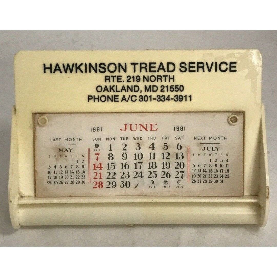 1981 Desk Calendar Hawkinson Tread Service Oakland MD Maryland Can Use ...