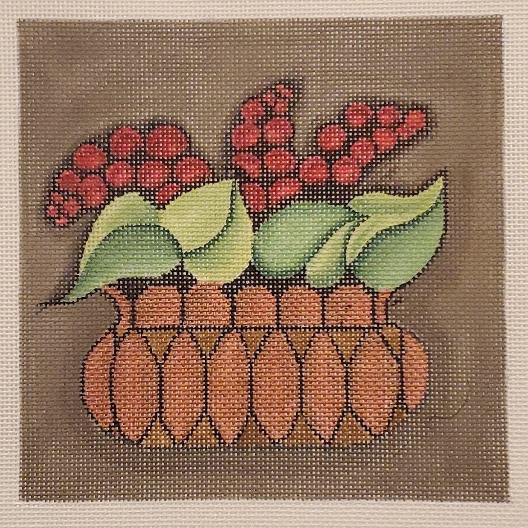 Patty Paints Red Berries in Copper Pot Needlepoint Canvas 18 Ct Hand ...