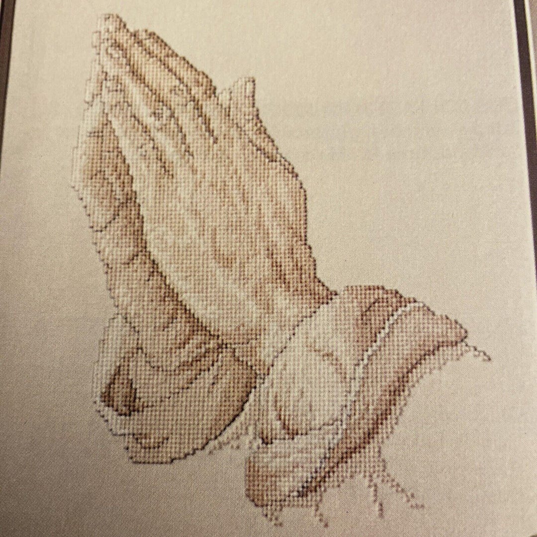 Vtg Praying Hands Prayer Cross Stitch Pattern Christian Easter Grace ...