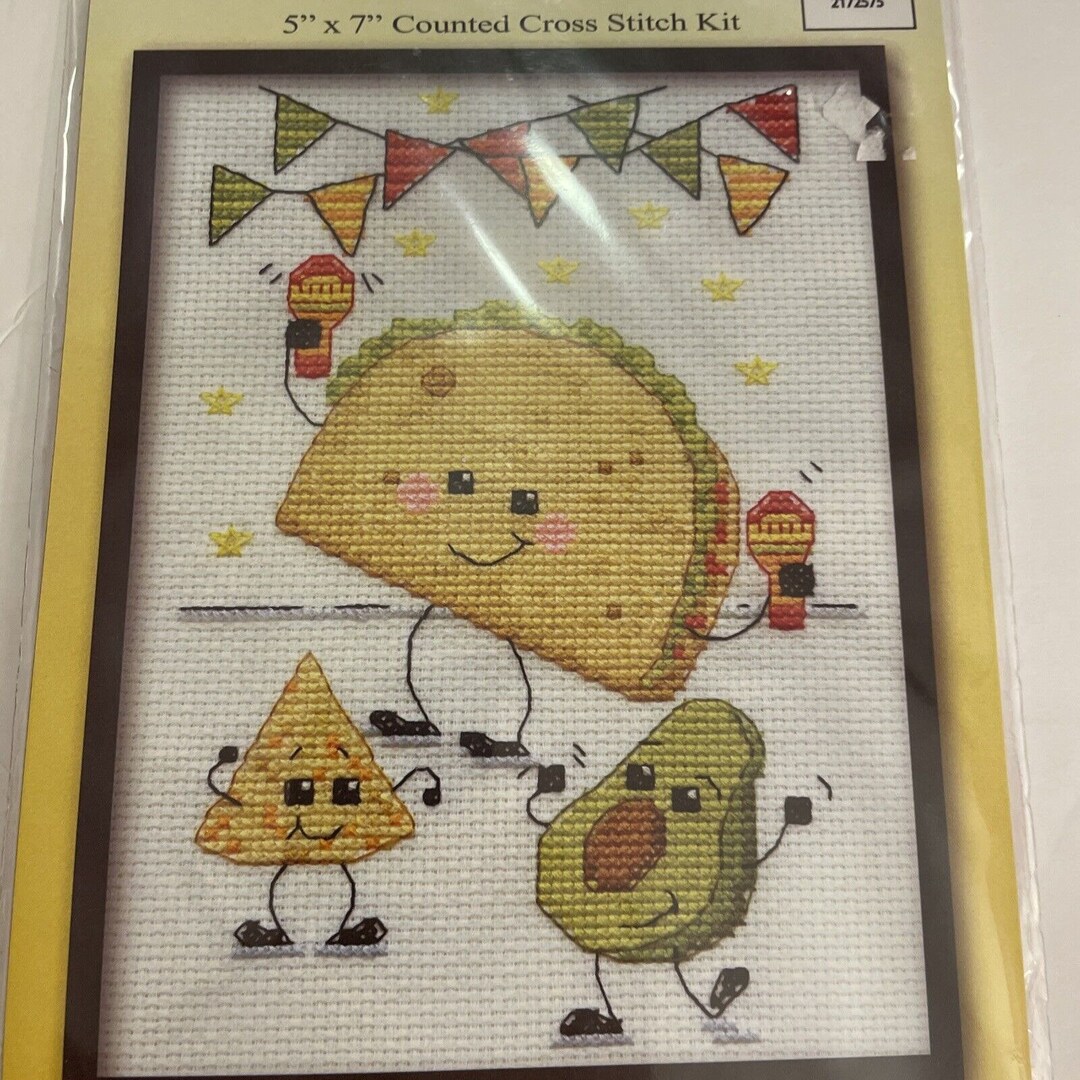 NEW Taco Time Mexican Fiesta Cross Stitch Kit Avocado Nacho Cinco De ...