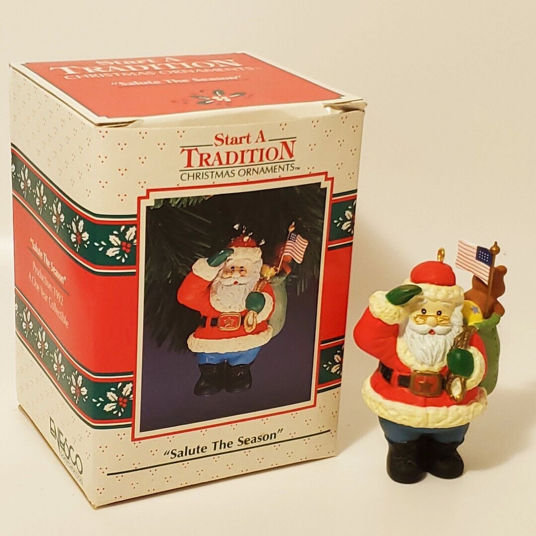 1992 Enesco Santa Salute the Season American Flag Patriotic Christmas ...
