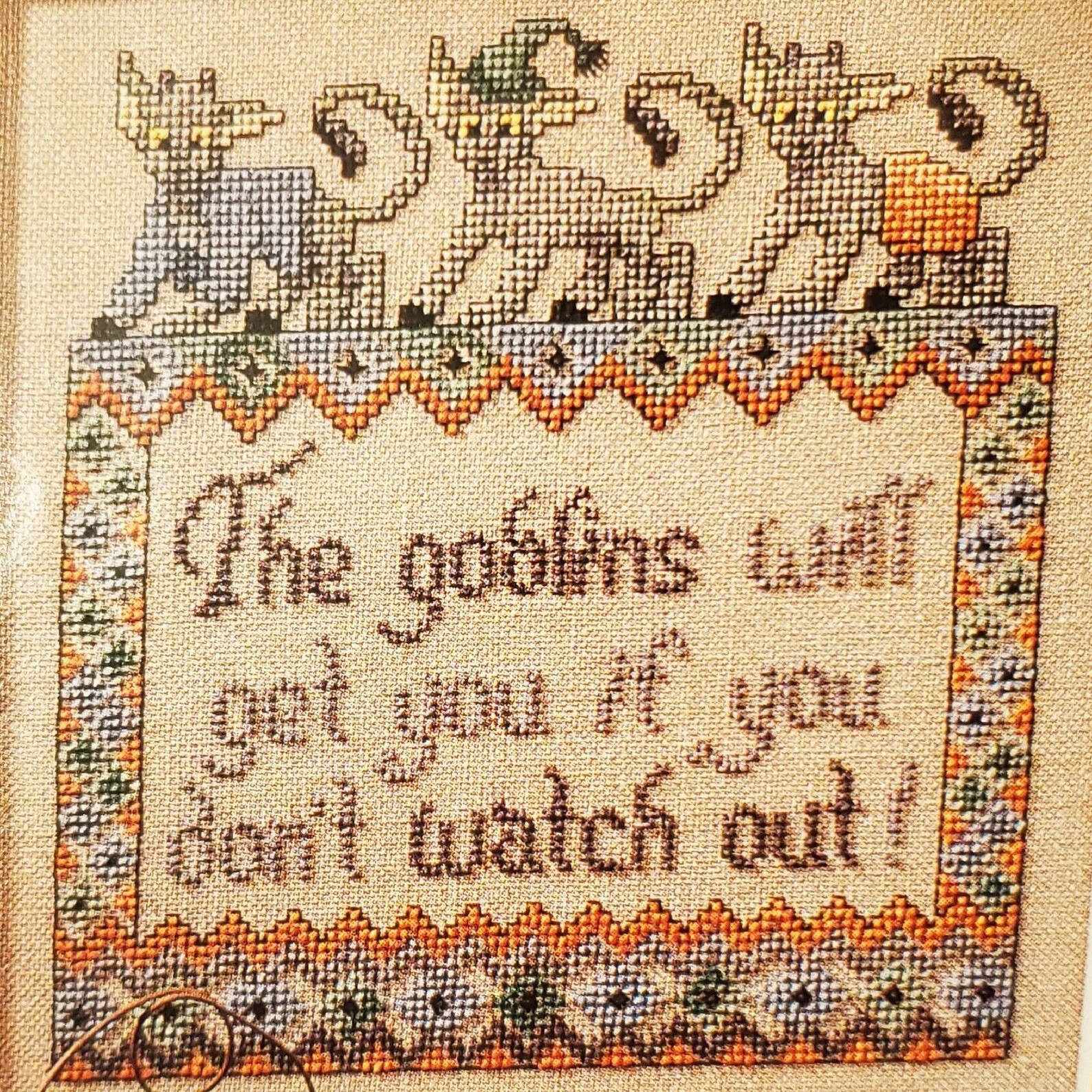 Vtg Halloween Cross Stitch Goblins PATTERN Ghost Mouse Bunny Witch ...