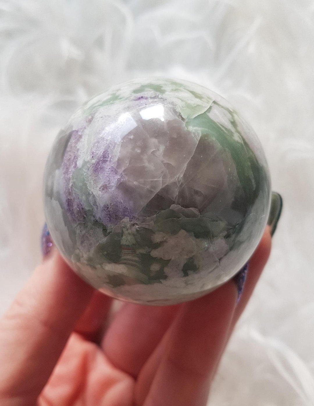 Peace Jade Sphere With Pretty Inclusions of Lavender Stichtite ...