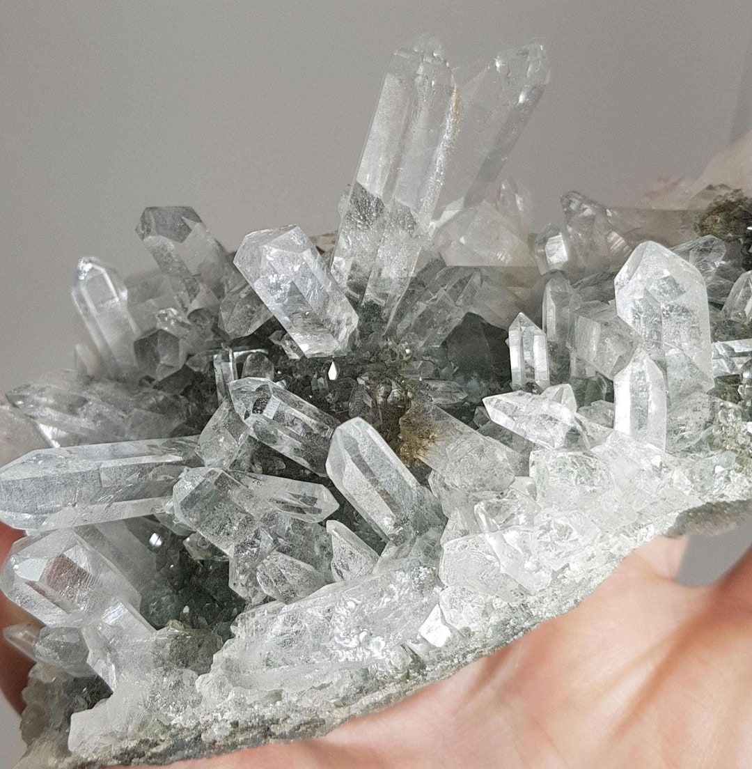 Top Grade Himalayan Quartz Cluster With Gold Rutile and Green Chlorite ...