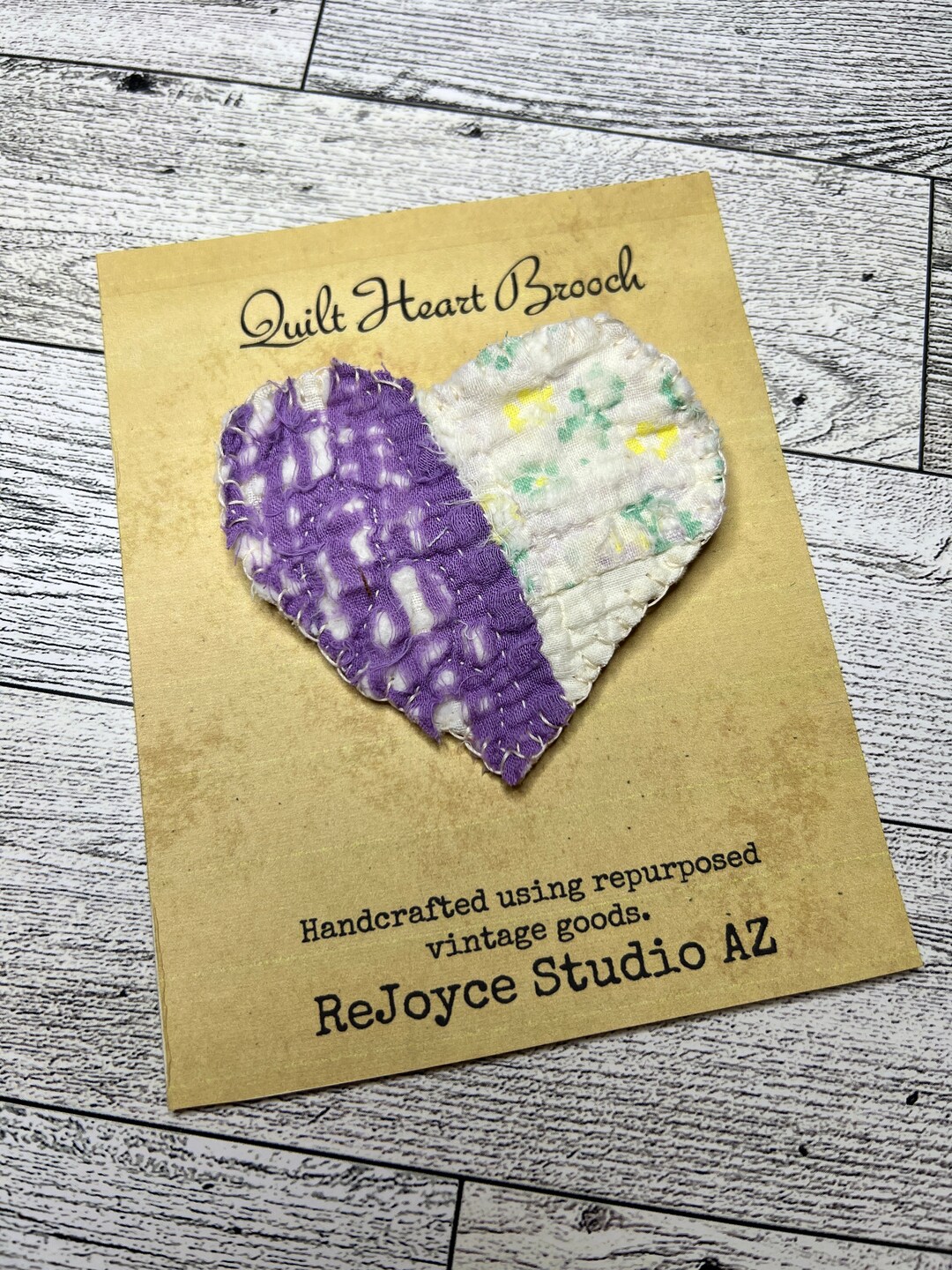 Repurposed Quilt Heart Hand Cut Blanket Stitched Edges Brooch, Pin 3 ...