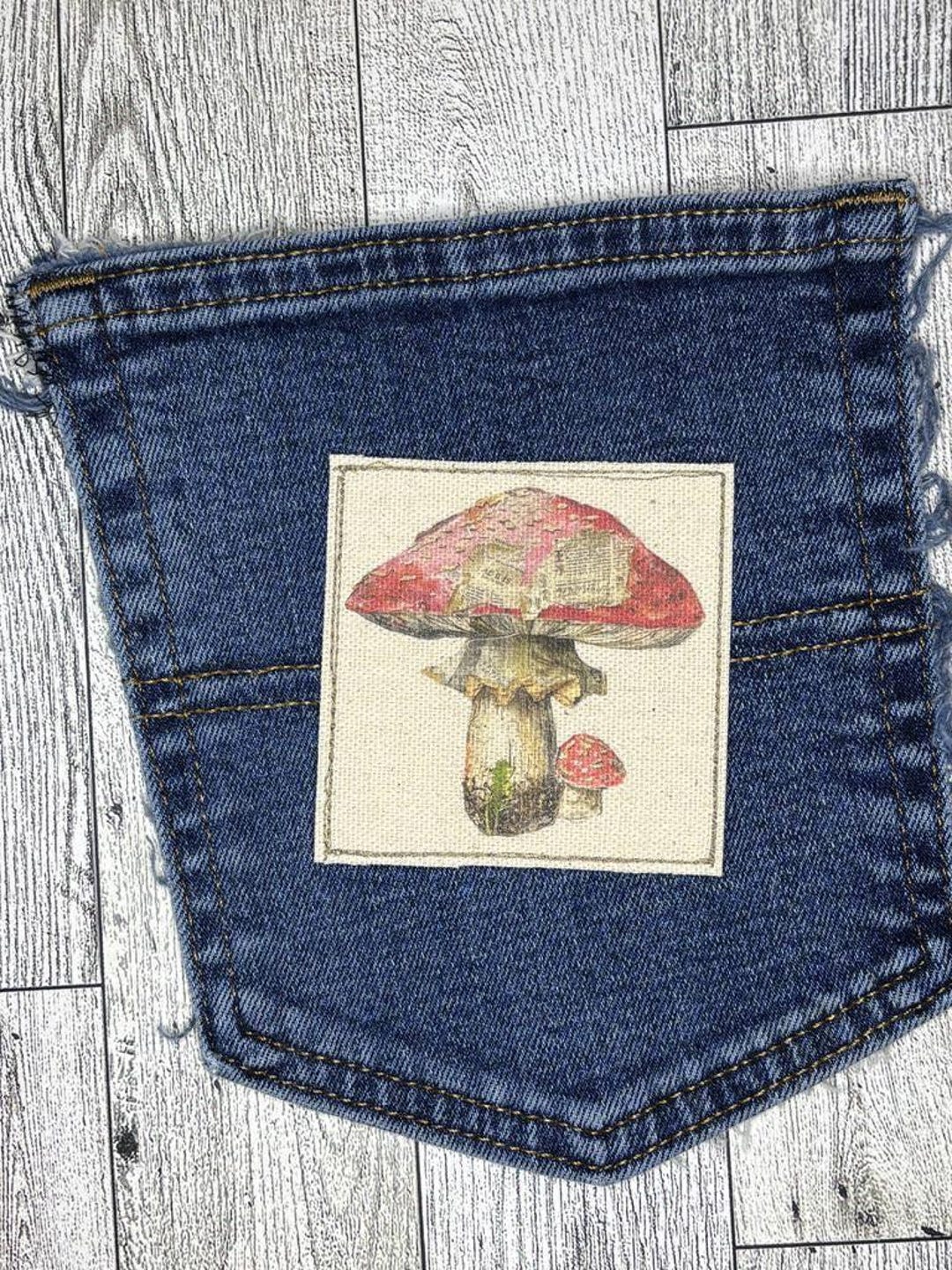 Jean Patch. BOHO Faux Embroidery Mushroom, Denim Repair. Iron On. BOHO ...