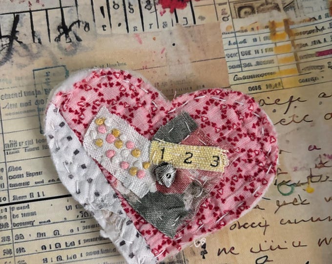 Handcrafted 3x3 Vintage Quilt Heart Patch With Collage – Sew-on Accent ...