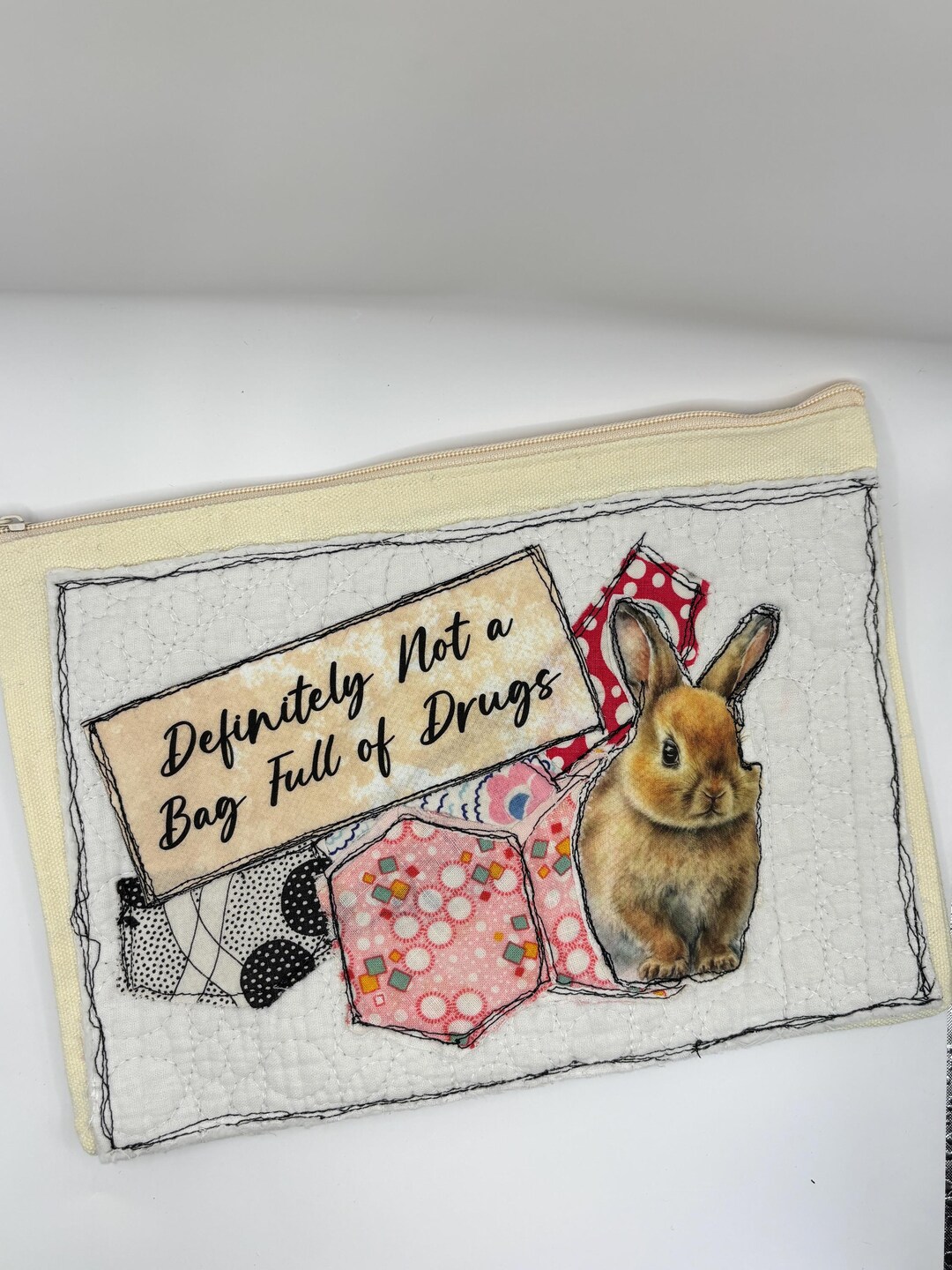Quilt Zipper Pouch: Free Motion Collage Canvas Bag With Sassy Quotes - Etsy