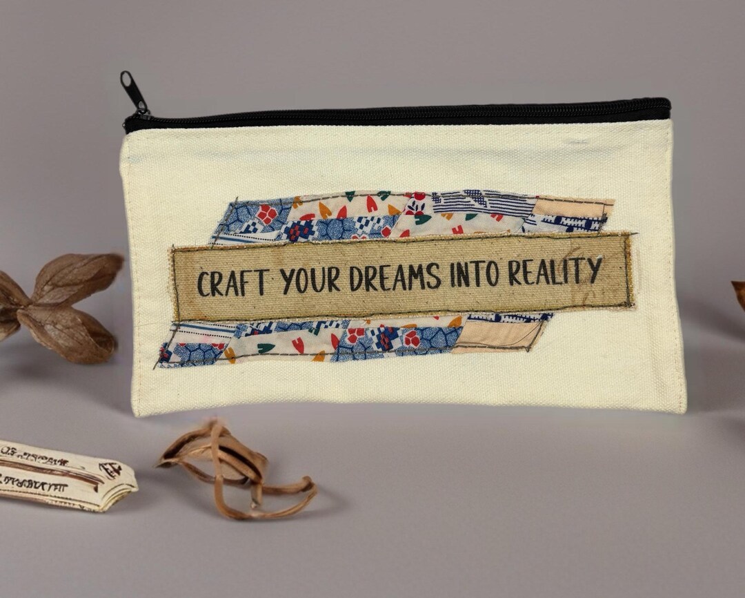 Quilt Zipper Pouch: Free Motion Collage Canvas Bag With Sassy Quotes - Etsy