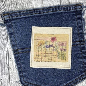 Jean Patch. BOHO Faux Embroidery Wildflowers, Denim Repair. Iron On ...