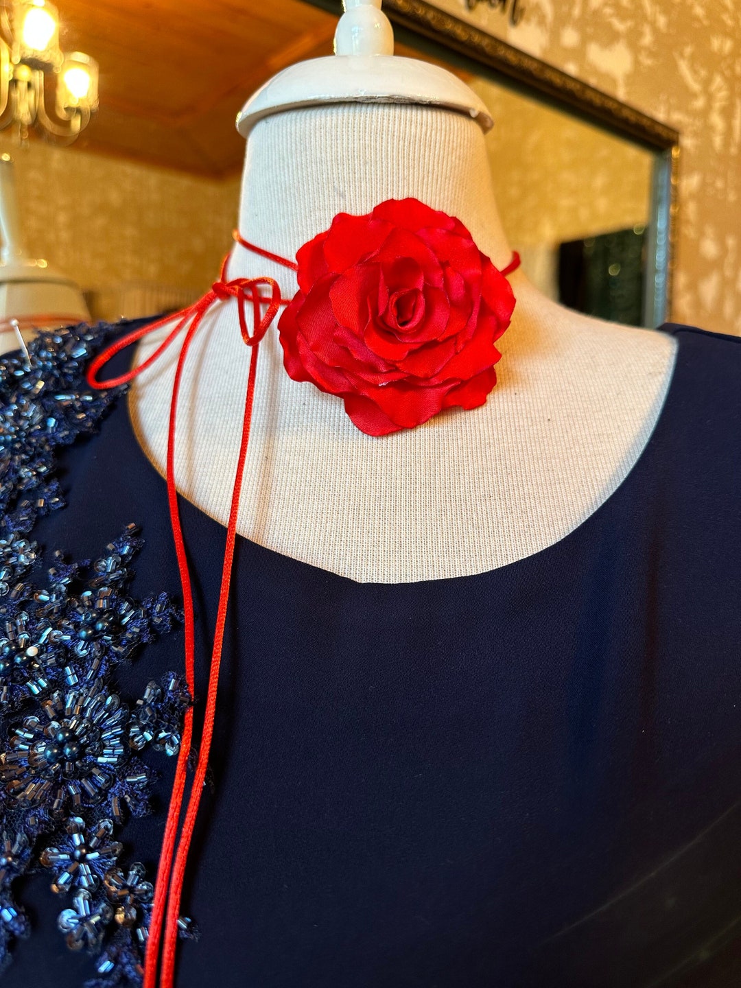 Small Red Flower Choker for Women, Satin Rose Choker Necklace,modern ...