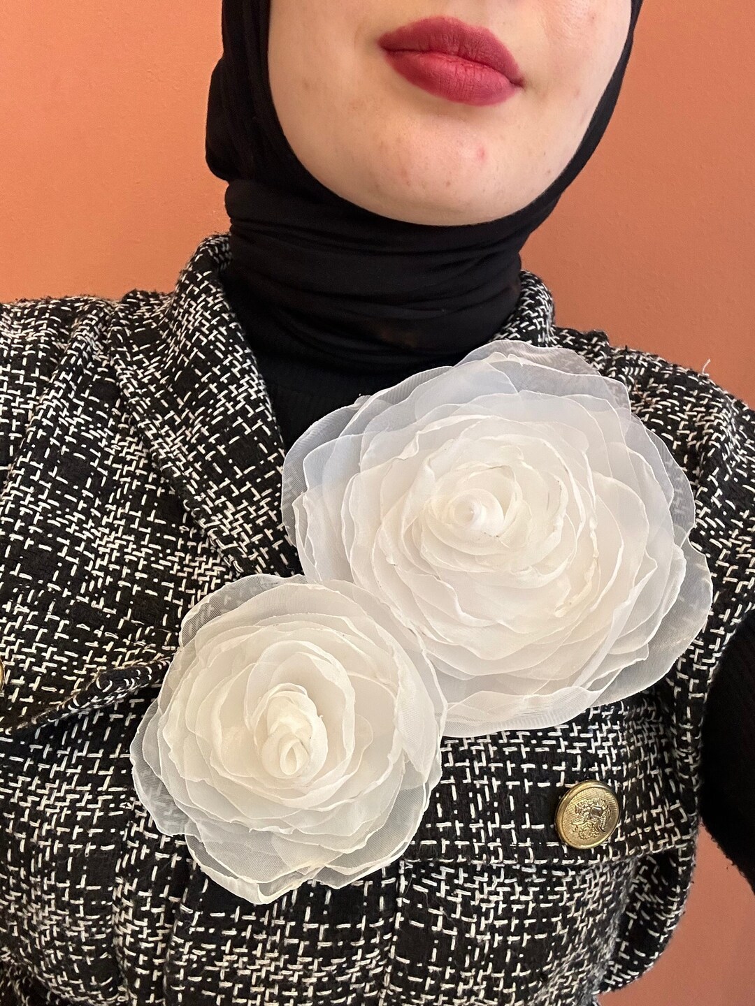 Small and Medium Size White off White Two Flower Brooc for Wedding ...