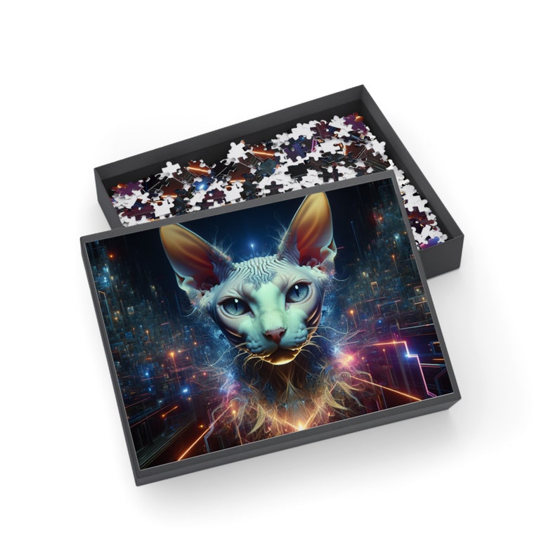 Puzzle Sphynx Synthesis: Cyberpunk Cat Illusion Puzzle - Etsy