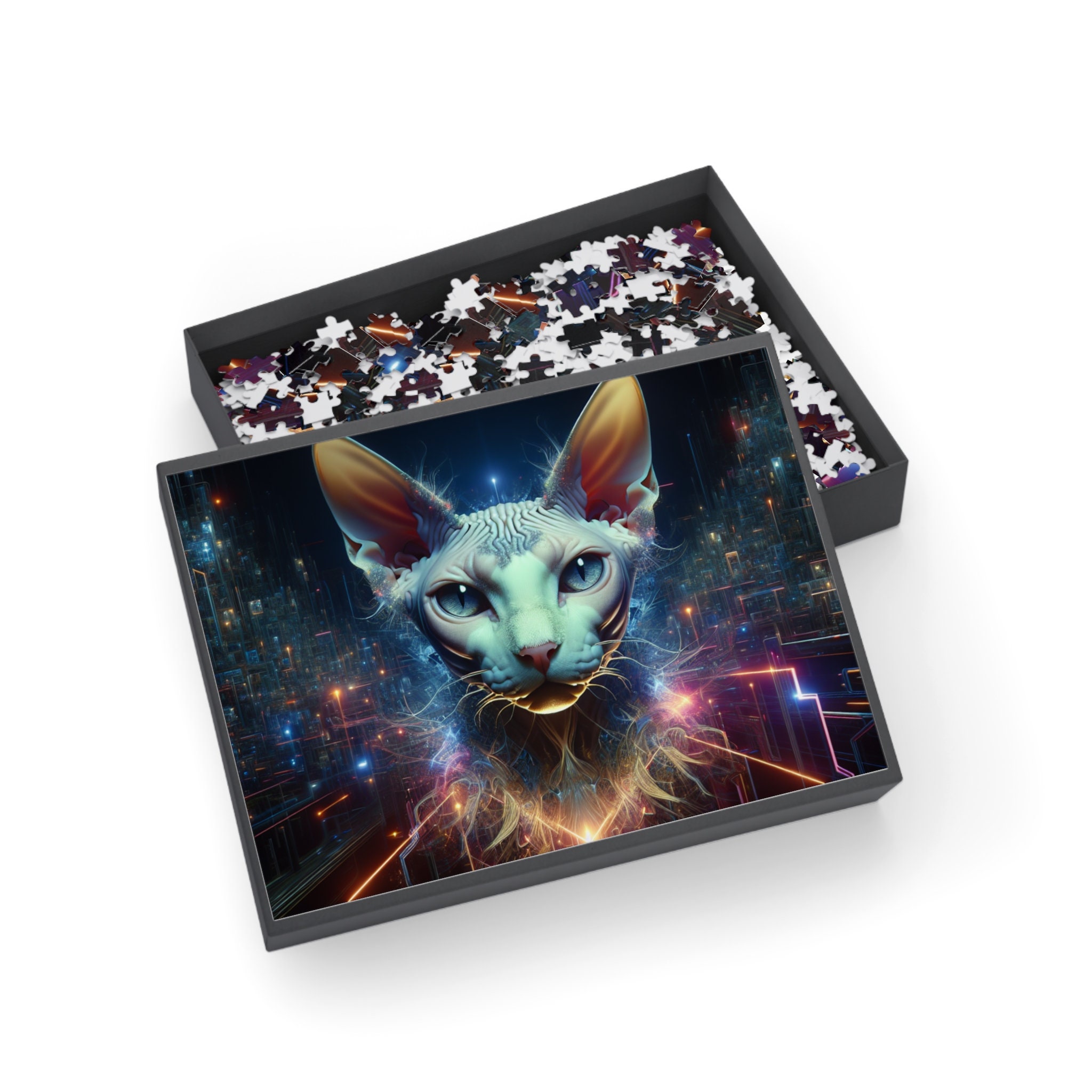 Puzzle Sphynx Synthesis: Cyberpunk Cat Illusion Puzzle - Etsy