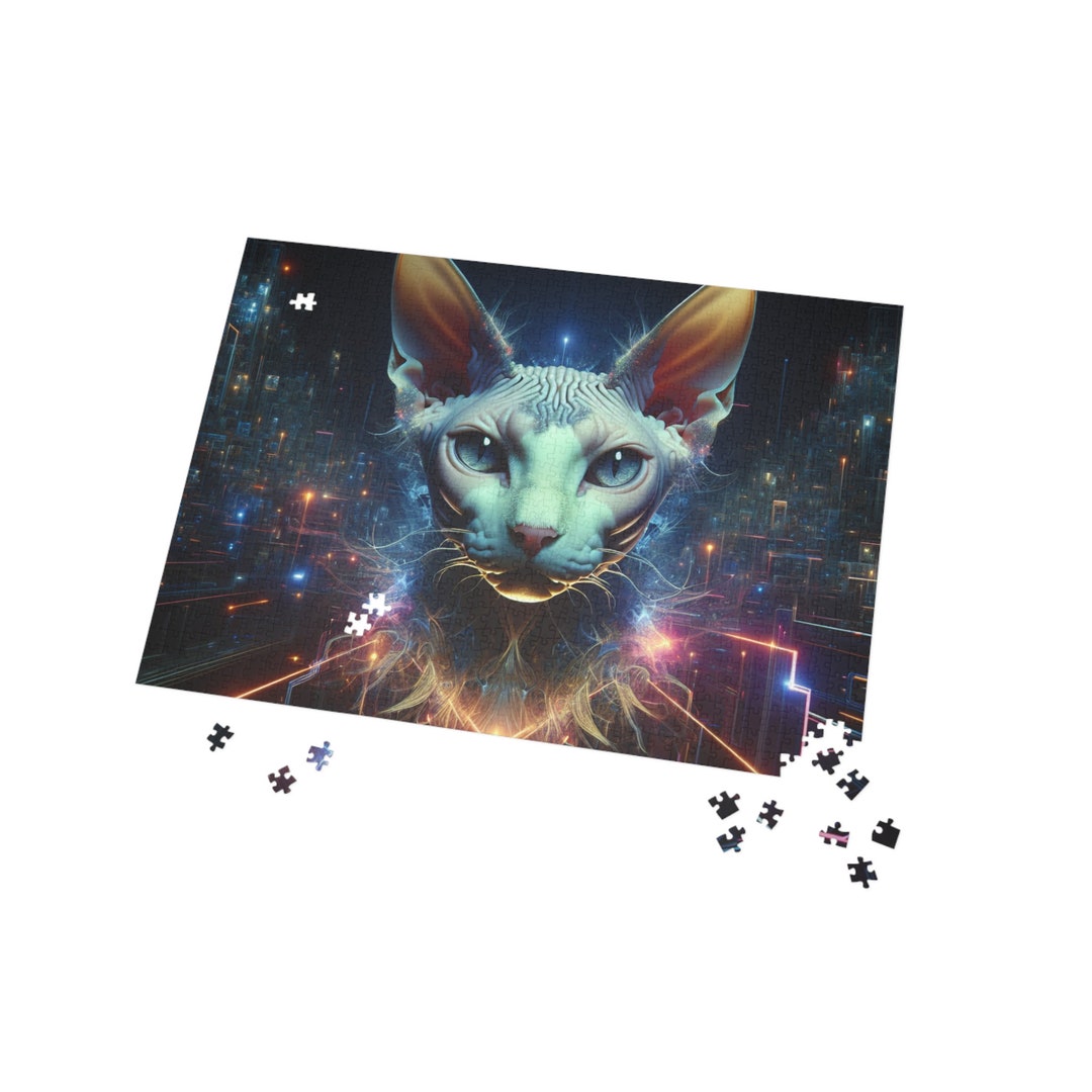 Puzzle Sphynx Synthesis: Cyberpunk Cat Illusion Puzzle - Etsy