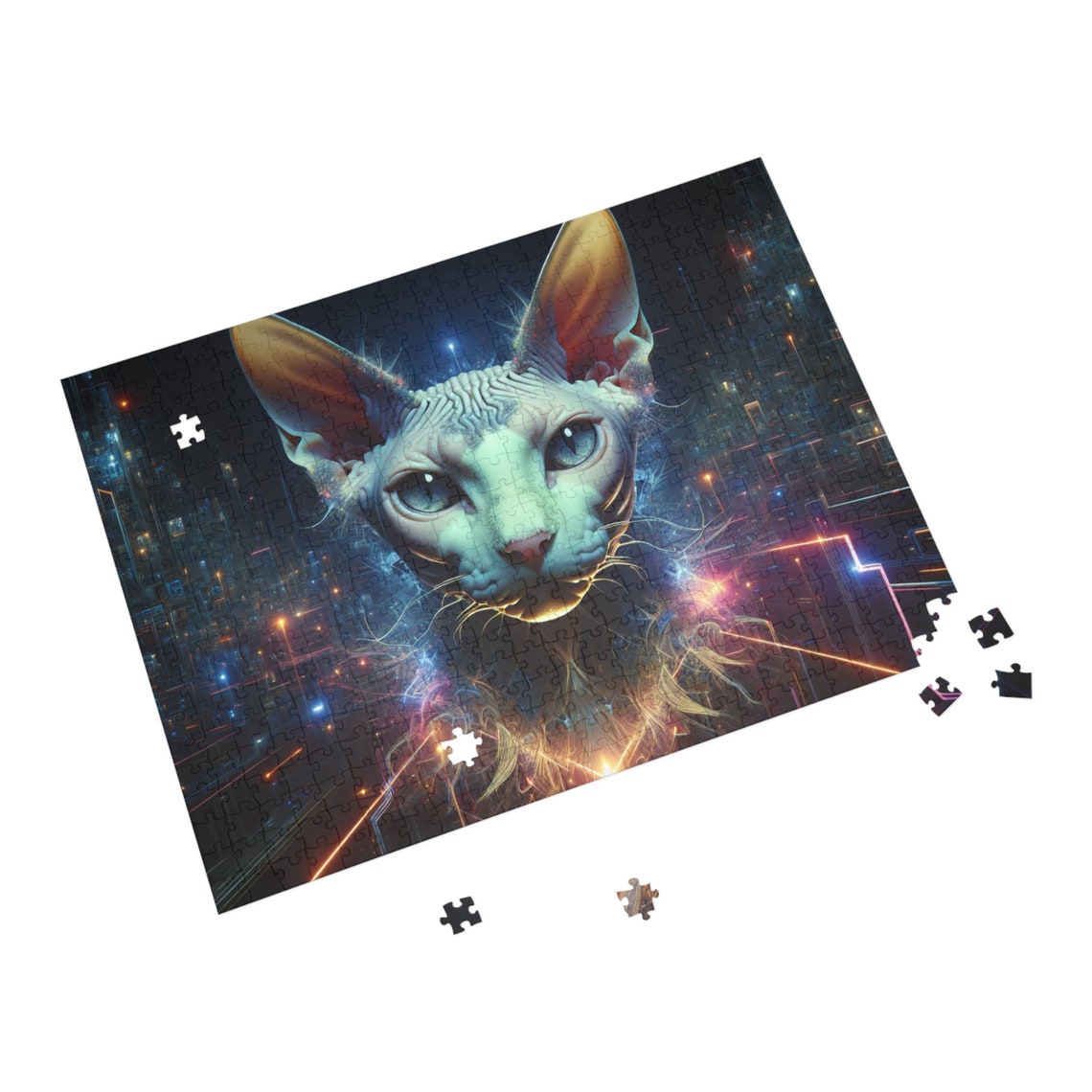 Puzzle Sphynx Synthesis: Cyberpunk Cat Illusion Puzzle - Etsy