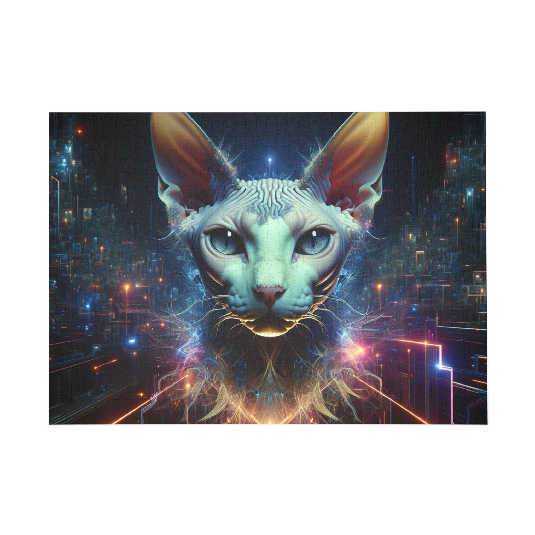 Puzzle Sphynx Synthesis: Cyberpunk Cat Illusion Puzzle - Etsy