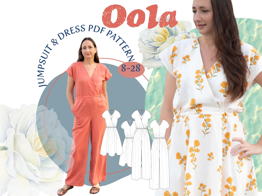 Oola Jumpsuit and Dress PDF Sewing Pattern | Wrap Style | Wide Leg | V-neck | Sizes US 8-28 ...