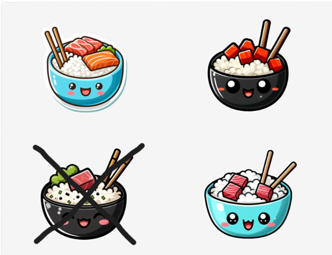 Cartoon Poke Bowl Clip Art Pack (x3) - Etsy