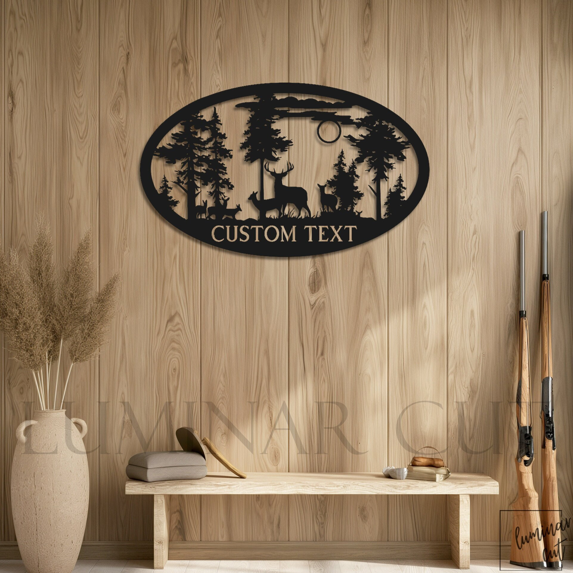 Personalized Deer Sign Custom Forest Wooden Wall Art Deer Antler Wall ...