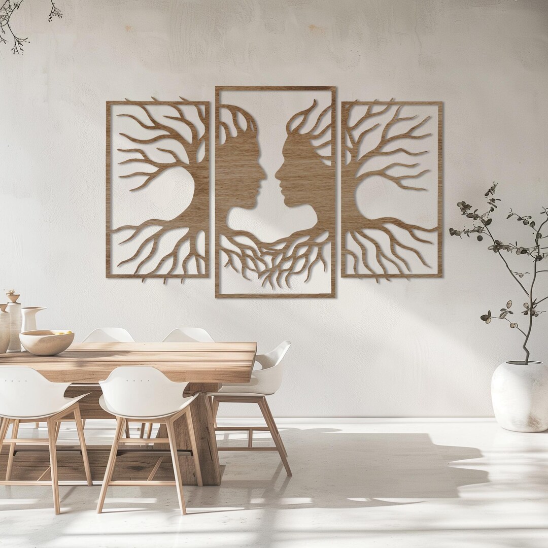 Set of 3 Man Woman Tree Wood Sign • Mandala Wooden Wall Art • Plywood ...