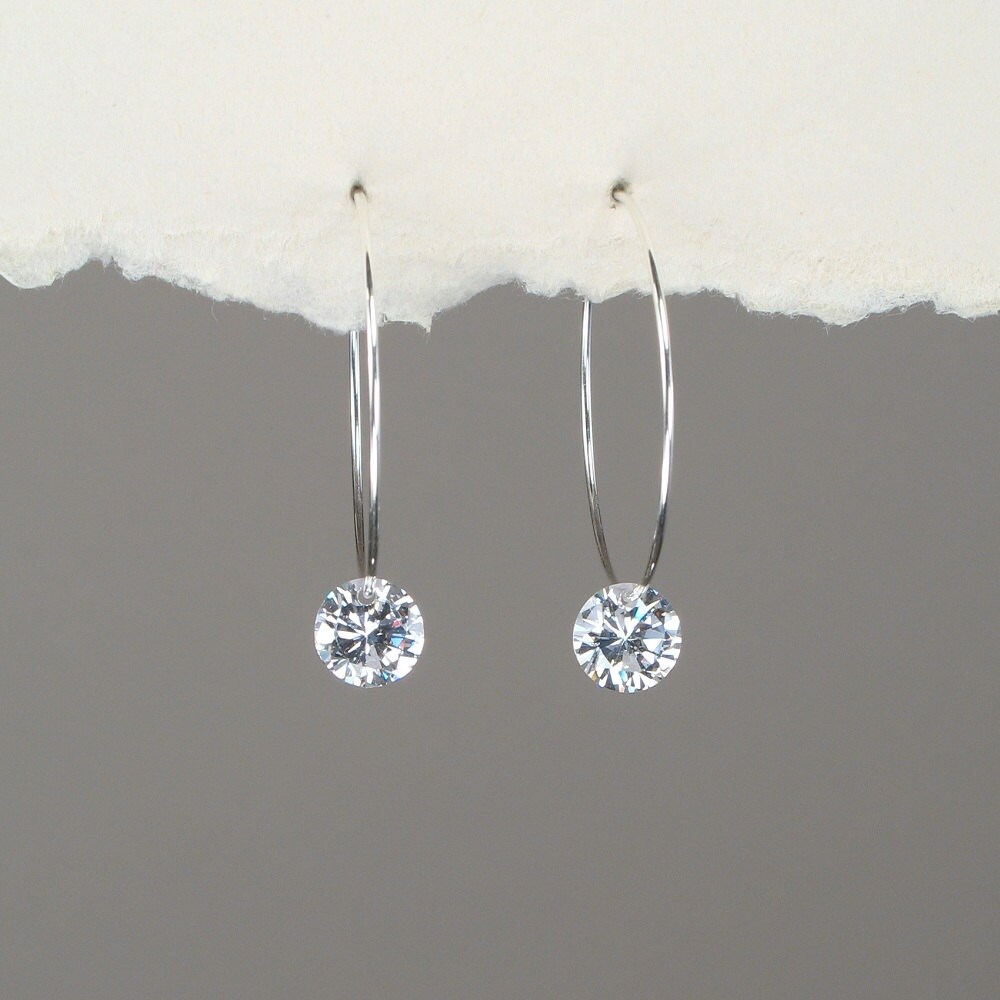 Floating Diamond Hoops Unique Bridesmaid Gift Idea Sterling | Etsy
